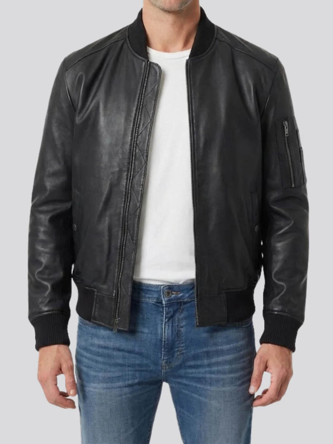Mens Black Real Leather Jacket - Bomber Style – Decrum