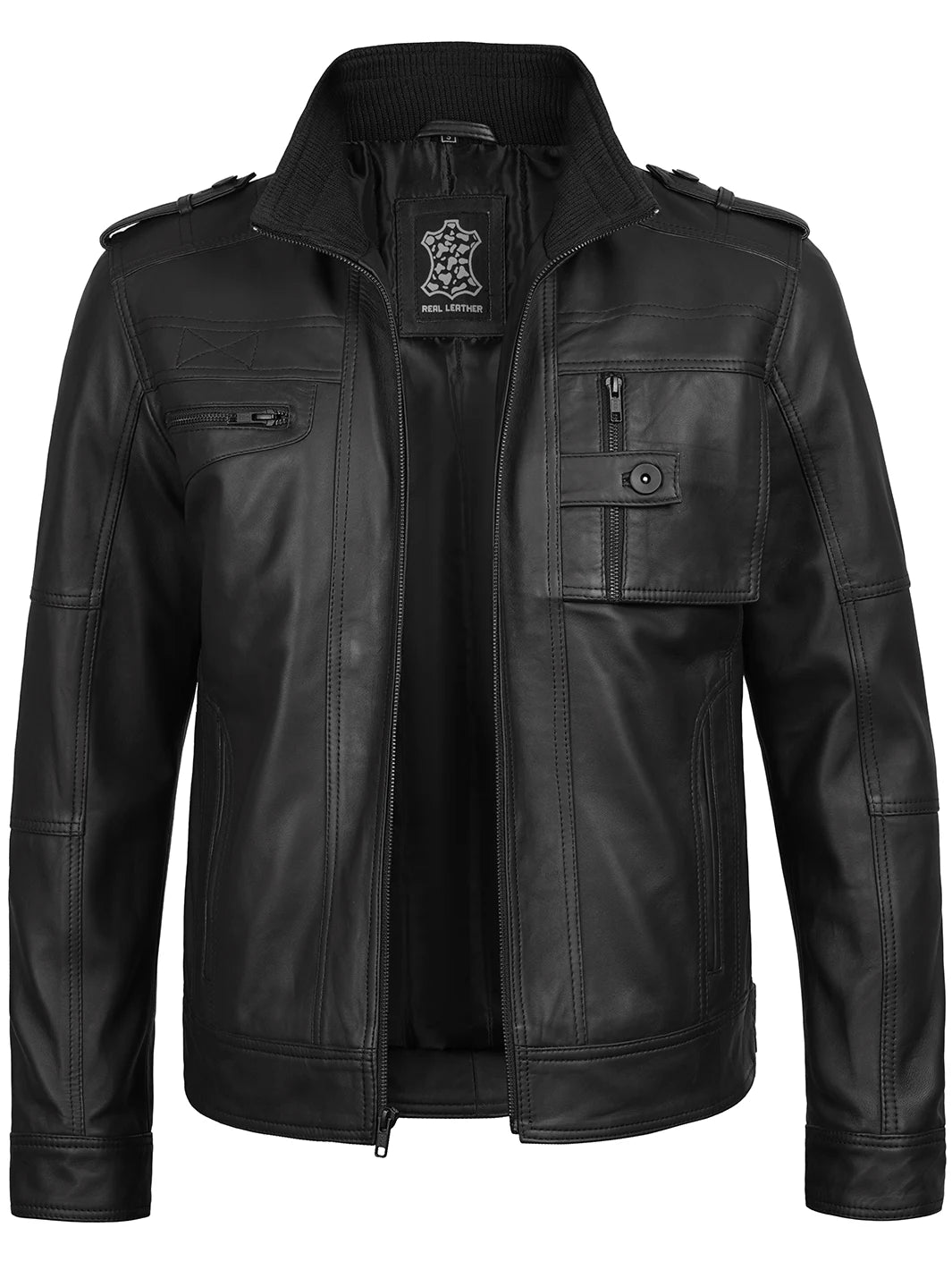 Mens Tavares Matte Black Leather Jacket | Edgy Biker Jacket – Decrum