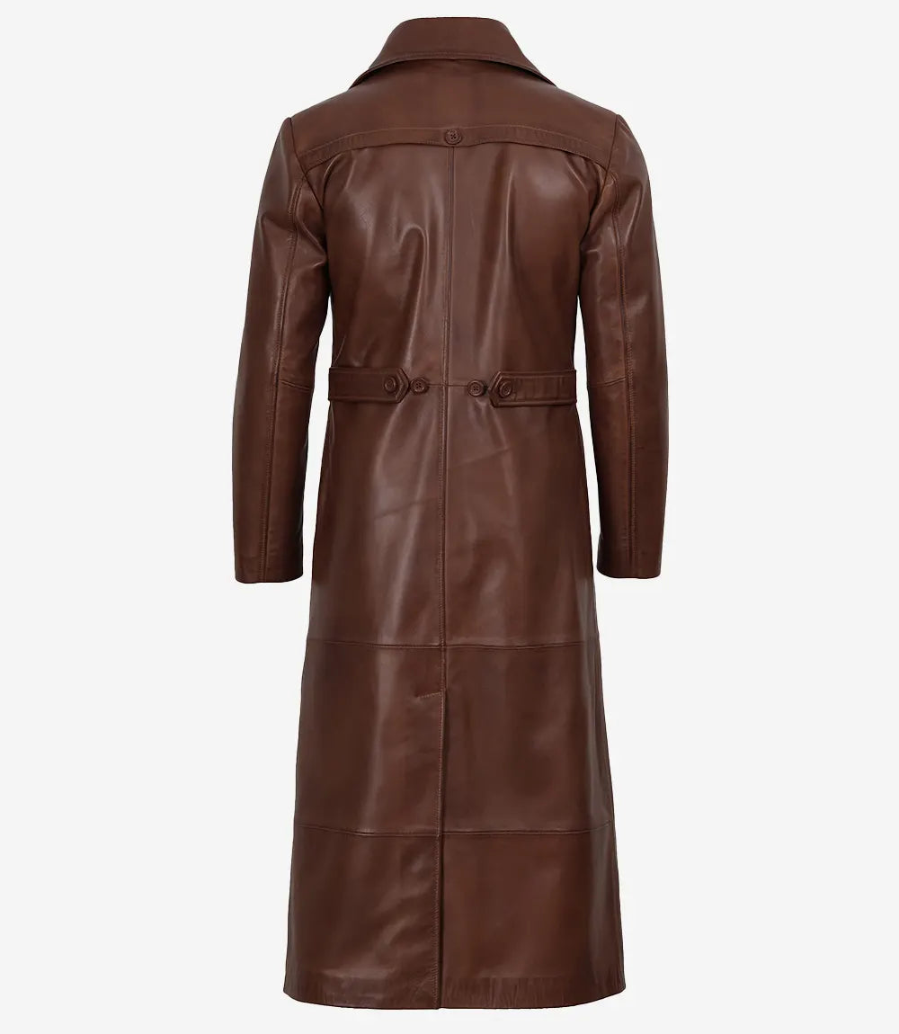 Mens Dark Brown Leather Long Duster Coat – Decrum