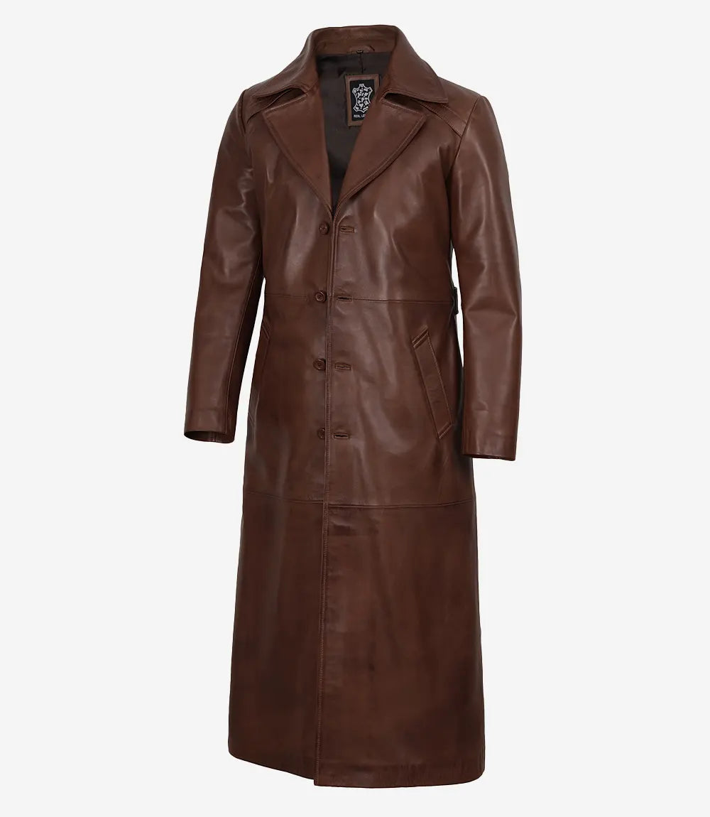 Mens Dark Brown Leather Long Duster Coat – Decrum