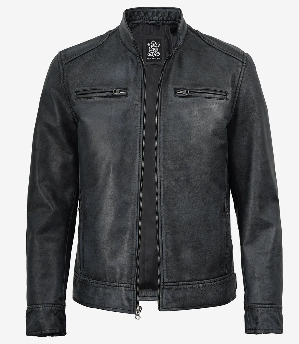 Men's Washed Black Cafe Racer Leather Jacket – Decrum
