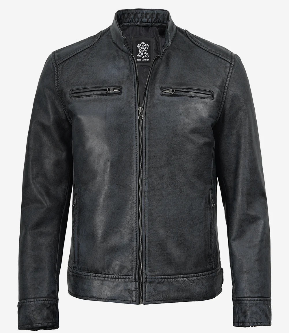 Men's Washed Black Cafe Racer Leather Jacket – Decrum