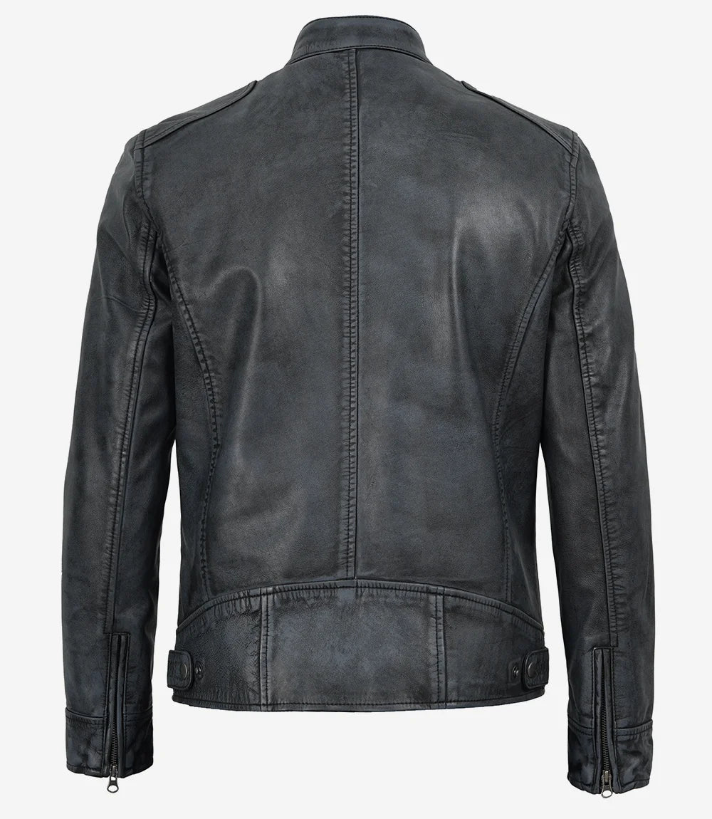 Men's Washed Black Cafe Racer Leather Jacket – Decrum